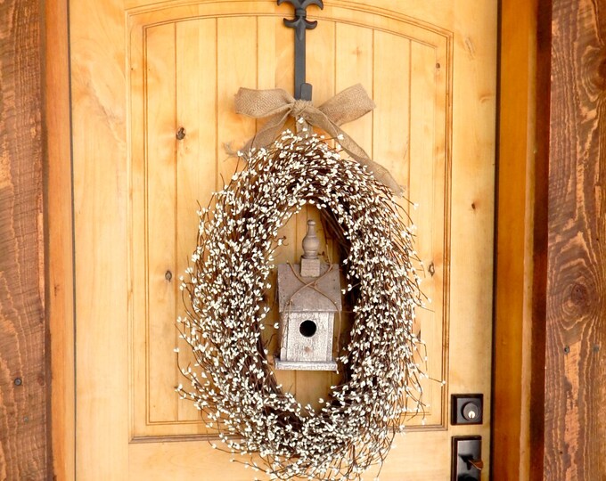 LARGE BIRD HOUSE Door Wreath Oval Summer Wreath-front Door - Etsy