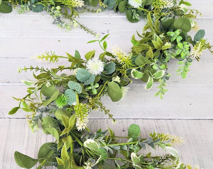 Spring Summer Fireplace Long Green Garland Flower Roses Beige Garland ...