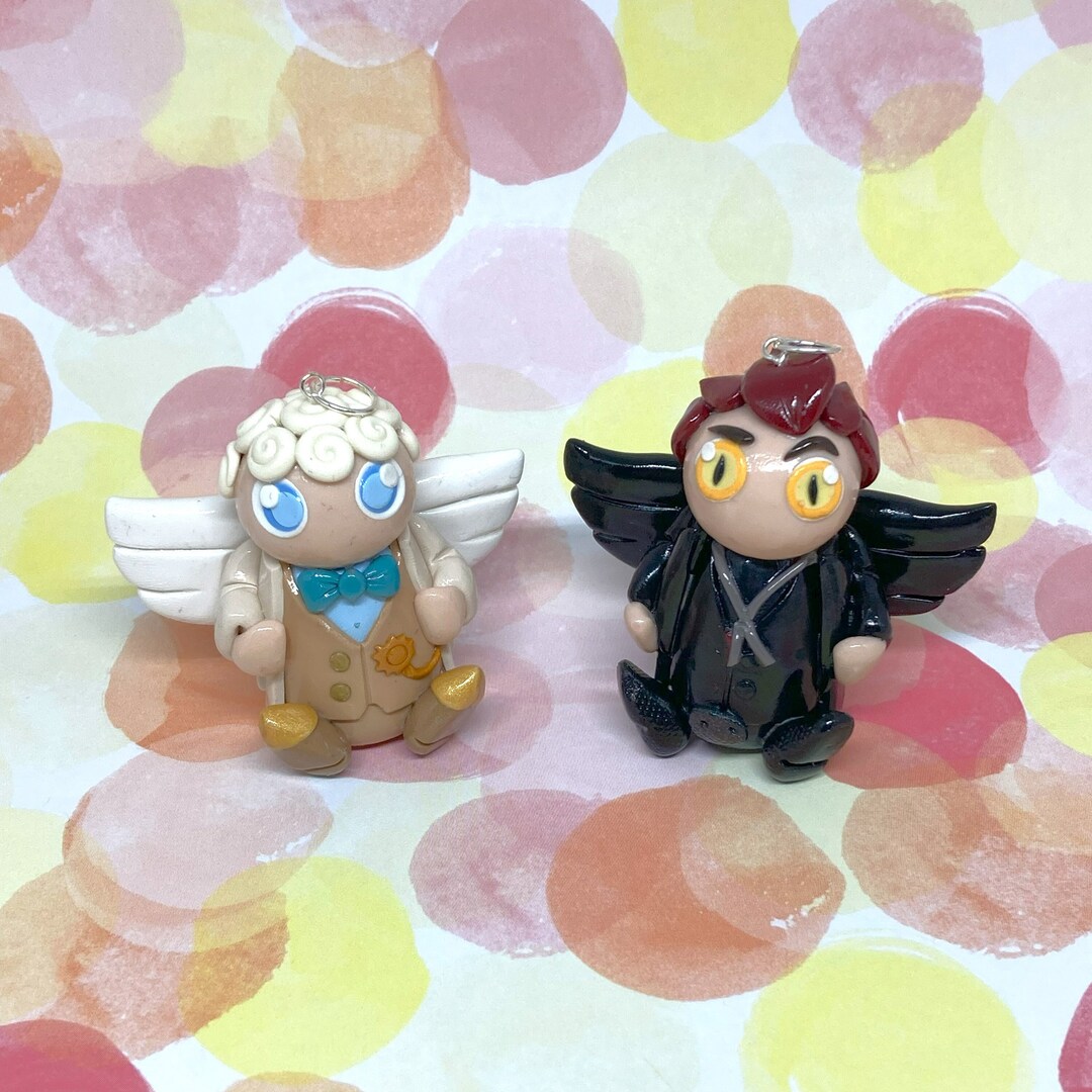 Angel and Demon Figurines, Aziraphale, Crowley, Handmade, Polymer Clay ...