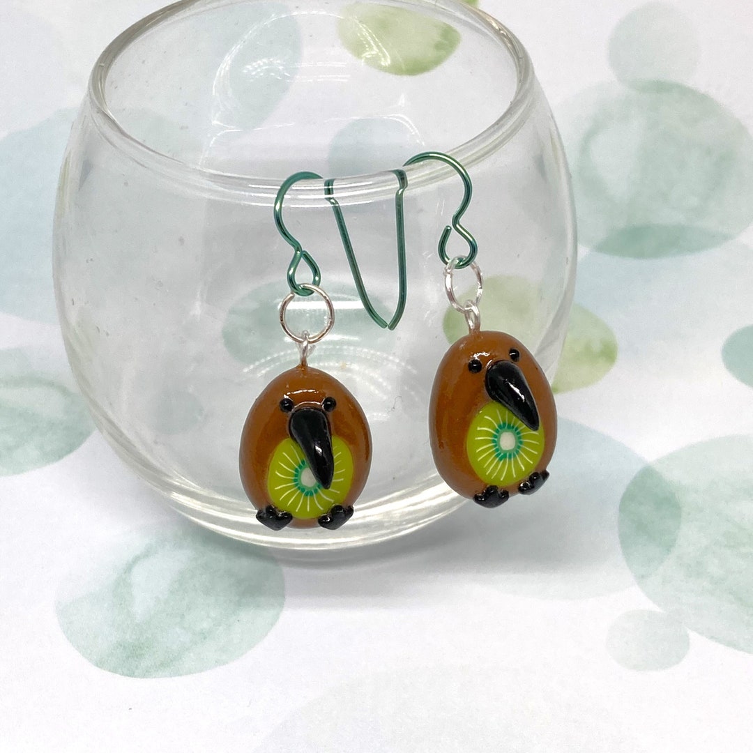 Bird Earrings, Kiwi Bird Earrings, Pun Animals, Polymer Clay Earrings ...
