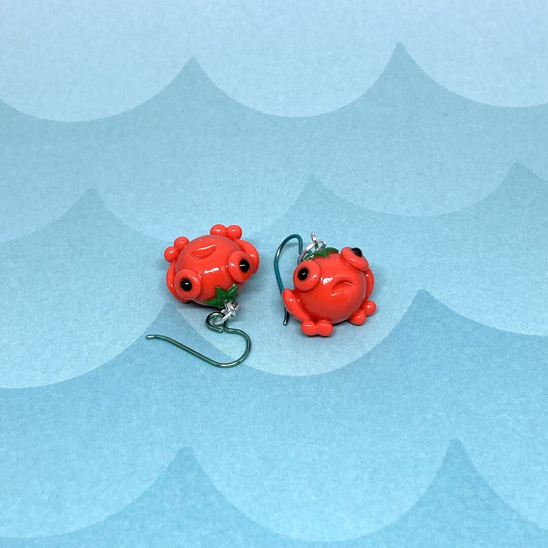 Tomato Frog Earrings, Frogs, Frog, Polymer Clay, Handmade, Frog Charms, Frog Earrings, Animal ...