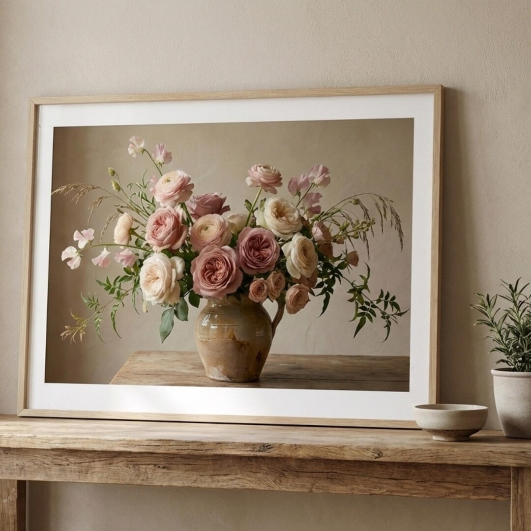 Soft Pink Floral Still Life | Rustic Ceramic Vase | European ...