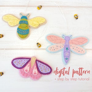3 Felt Insect Patterns, Bee, Moth & Dragonfly PDF Sewing Patterns ...