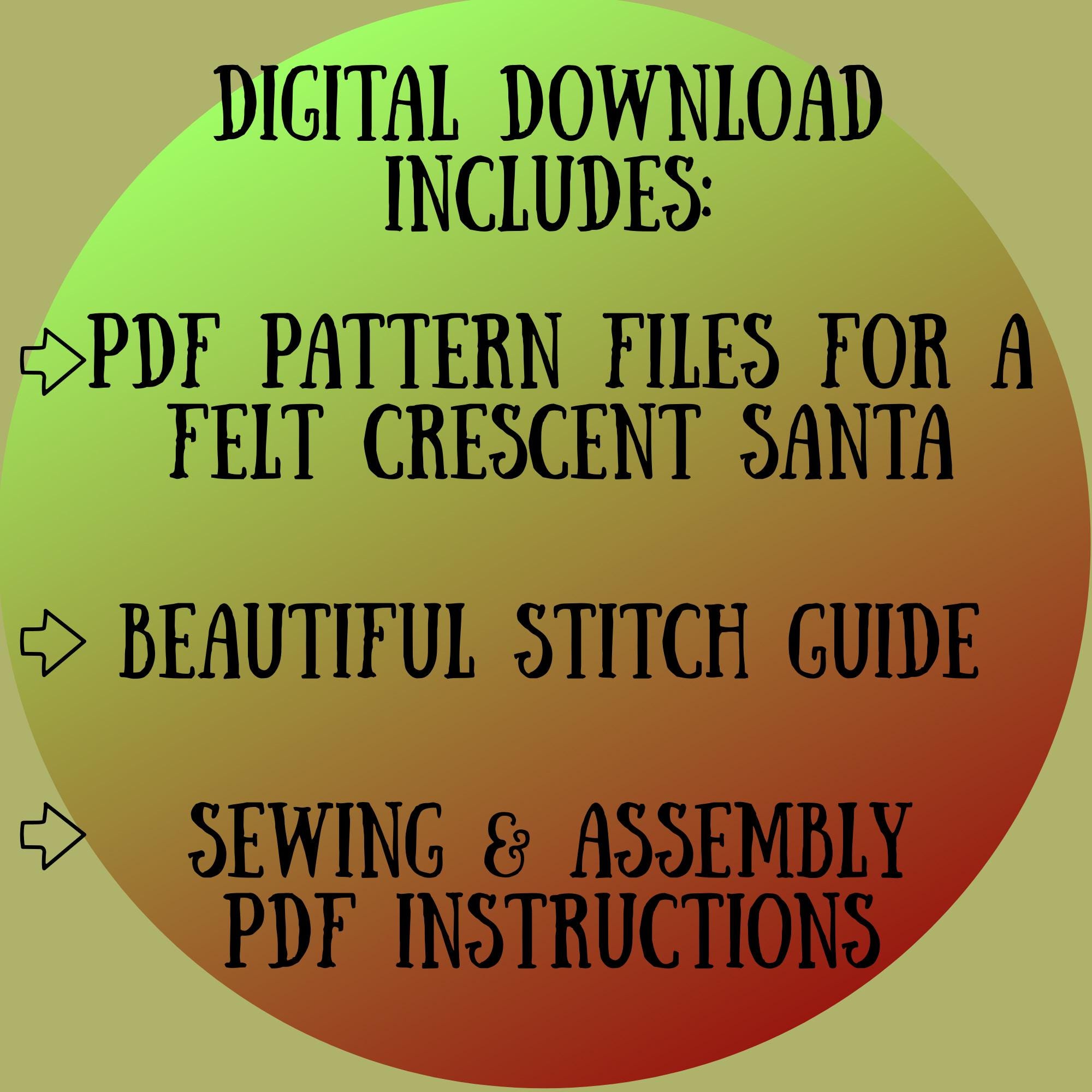 Felt Santa Pattern PDF, Easy Felt Crescent Santa DIY, Christmas Santa ...