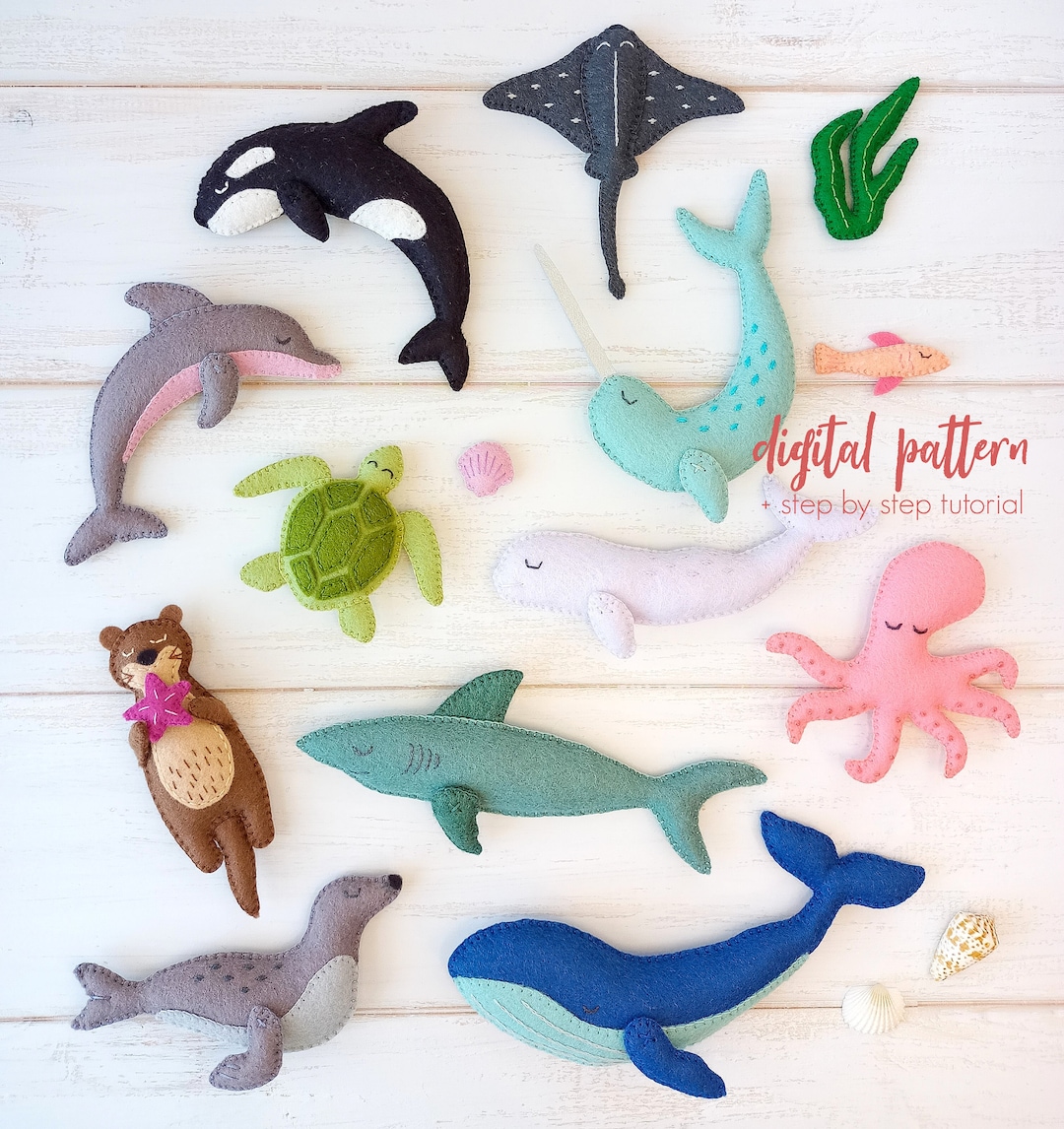 15 Felt Ocean Animal Patterns, PDF & SVG Sea Creature Patterns, Felt ...