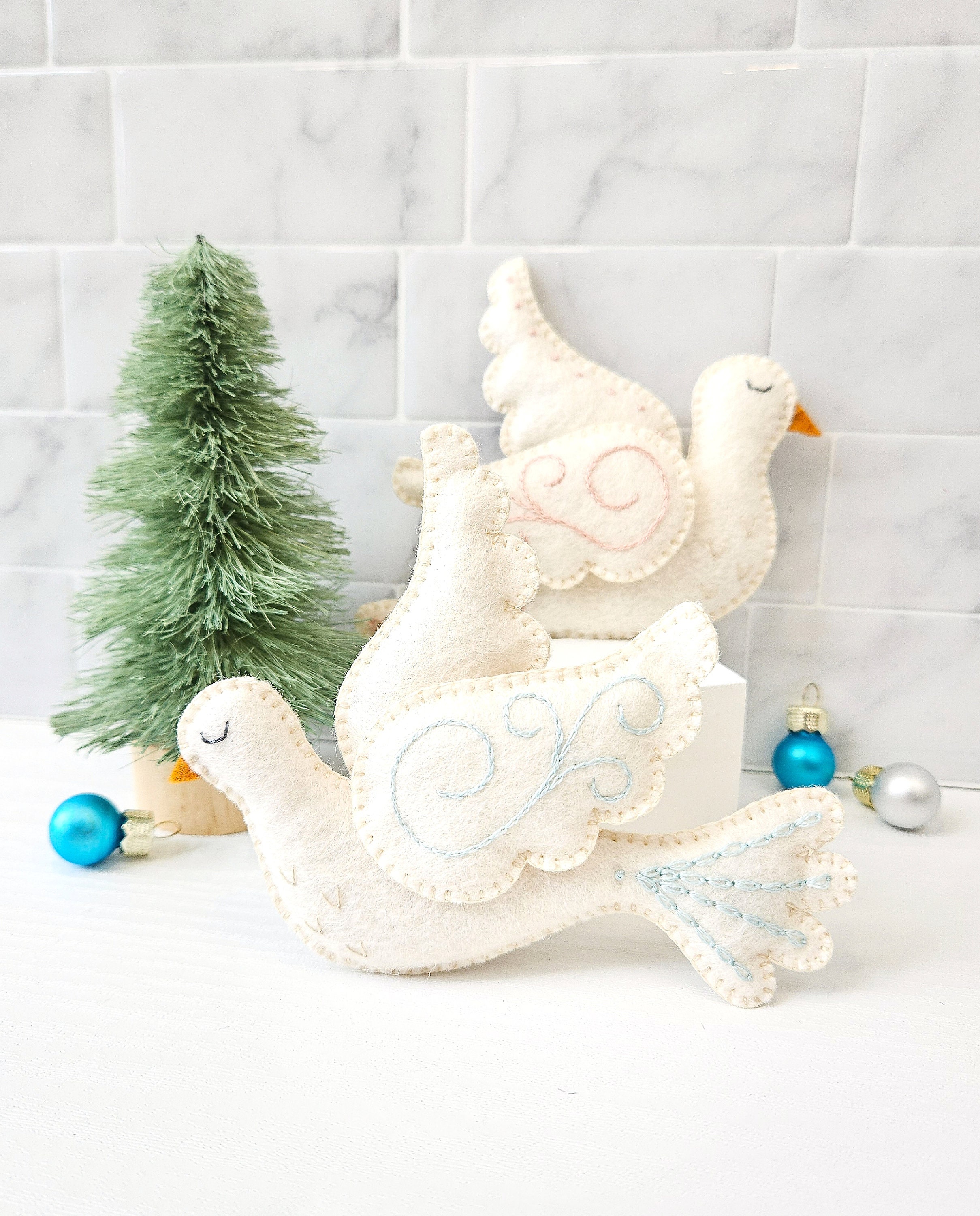 Felt Dove Sewing Pattern PDF, Easy Christmas Felt Ornament DIY, White ...