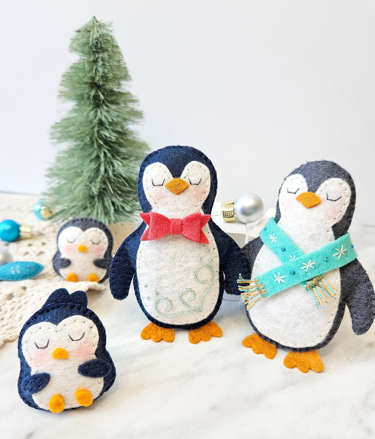 Felt Penguin PDF & SVG Pattern Set - Embroidered Penguin Mom and Baby ...