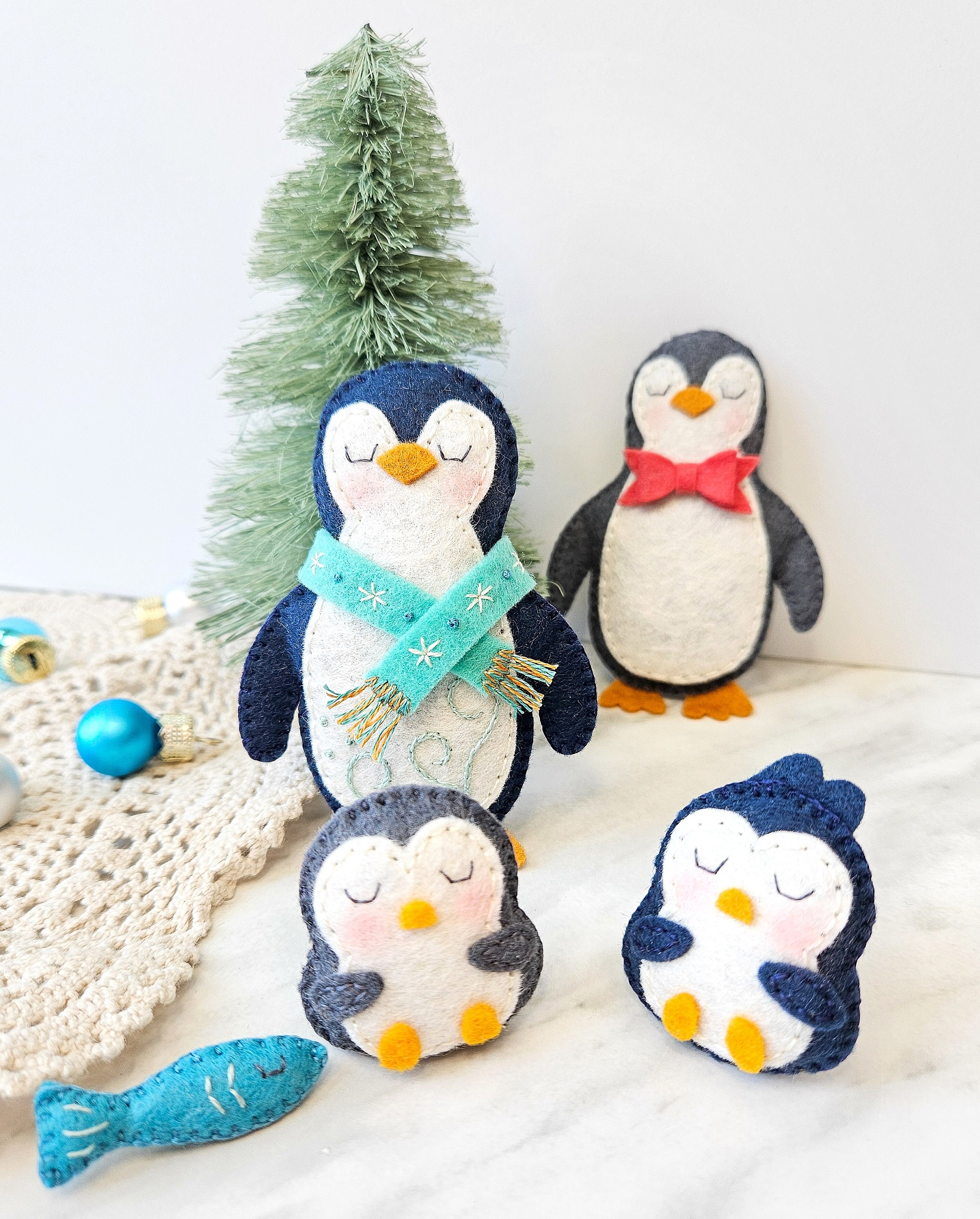 Felt Penguin PDF & SVG Pattern Set - Embroidered Penguin Mom and Baby ...
