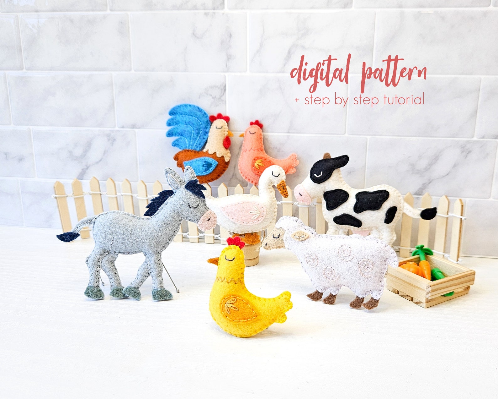 6 Felt Farm Animals Set - PDF & SVG Sewing Patterns, Felt Farm Animal ...