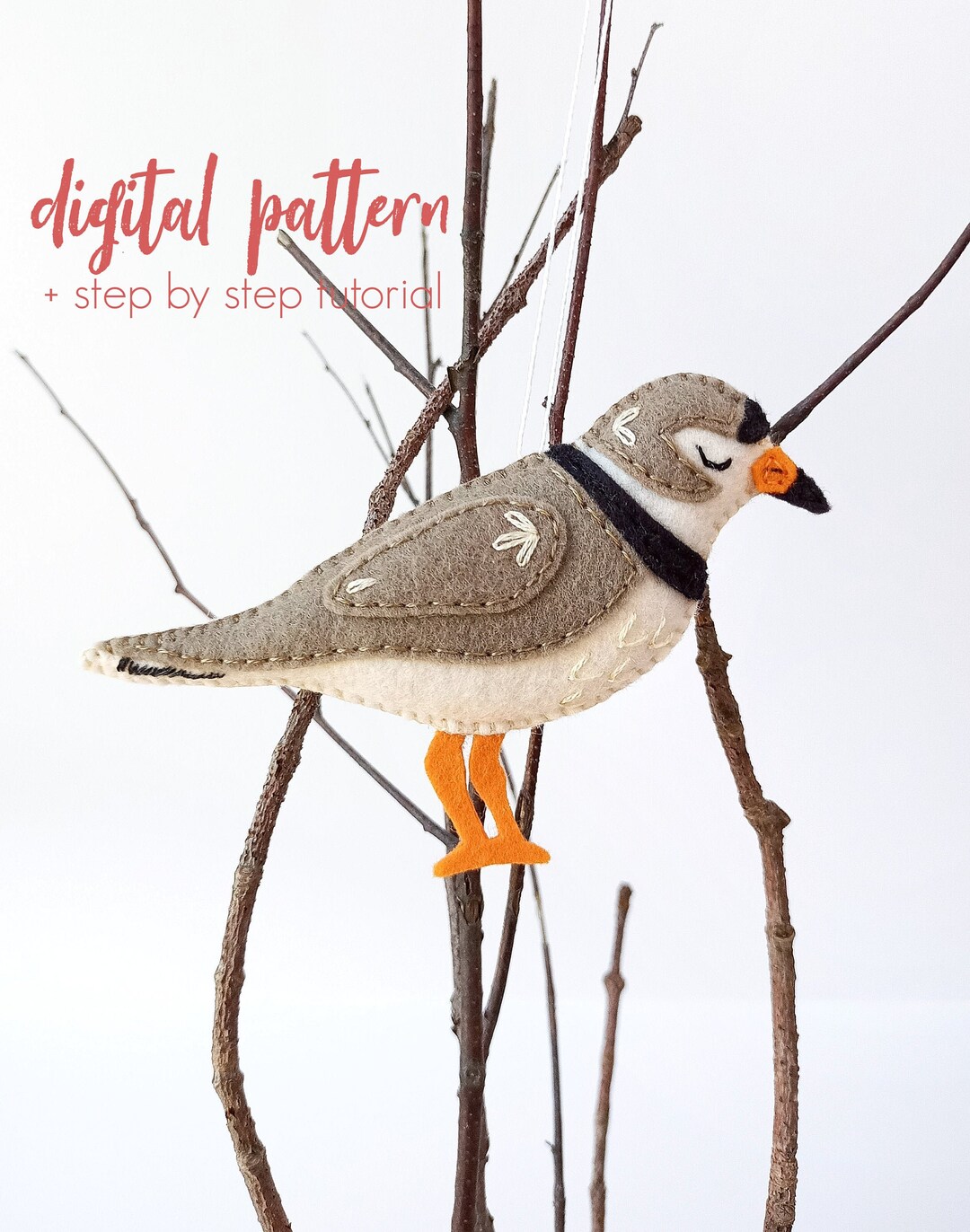PDF Pattern - Felt Piping Plover, Felt Bird Pattern, Bird Ornament SVG ...