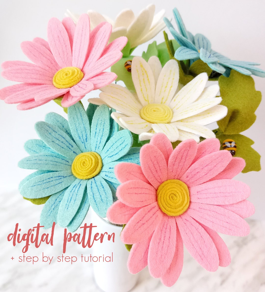 Felt Daisy Flower SVG Pattern Digital Download, PDF Felt Flower Pattern ...