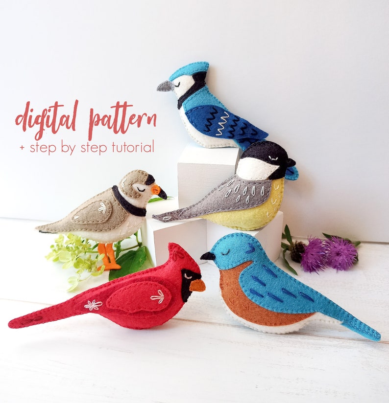Set of 5 Felt Bird Patterns, PDF Sewing Pattern Set, Printable ...