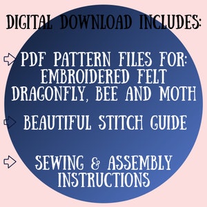 3 Felt Insect Patterns, Bee, Moth & Dragonfly PDF Sewing Patterns ...