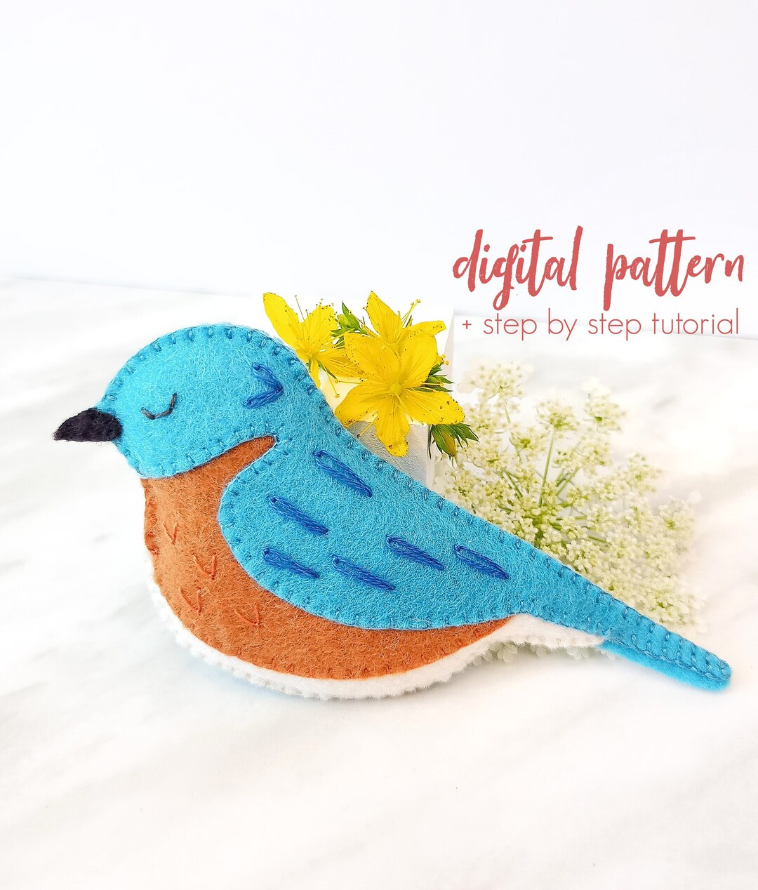 Felt Bluebird Sewing Pattern - PDF and SVG Files. Embroidered Felt Bird ...