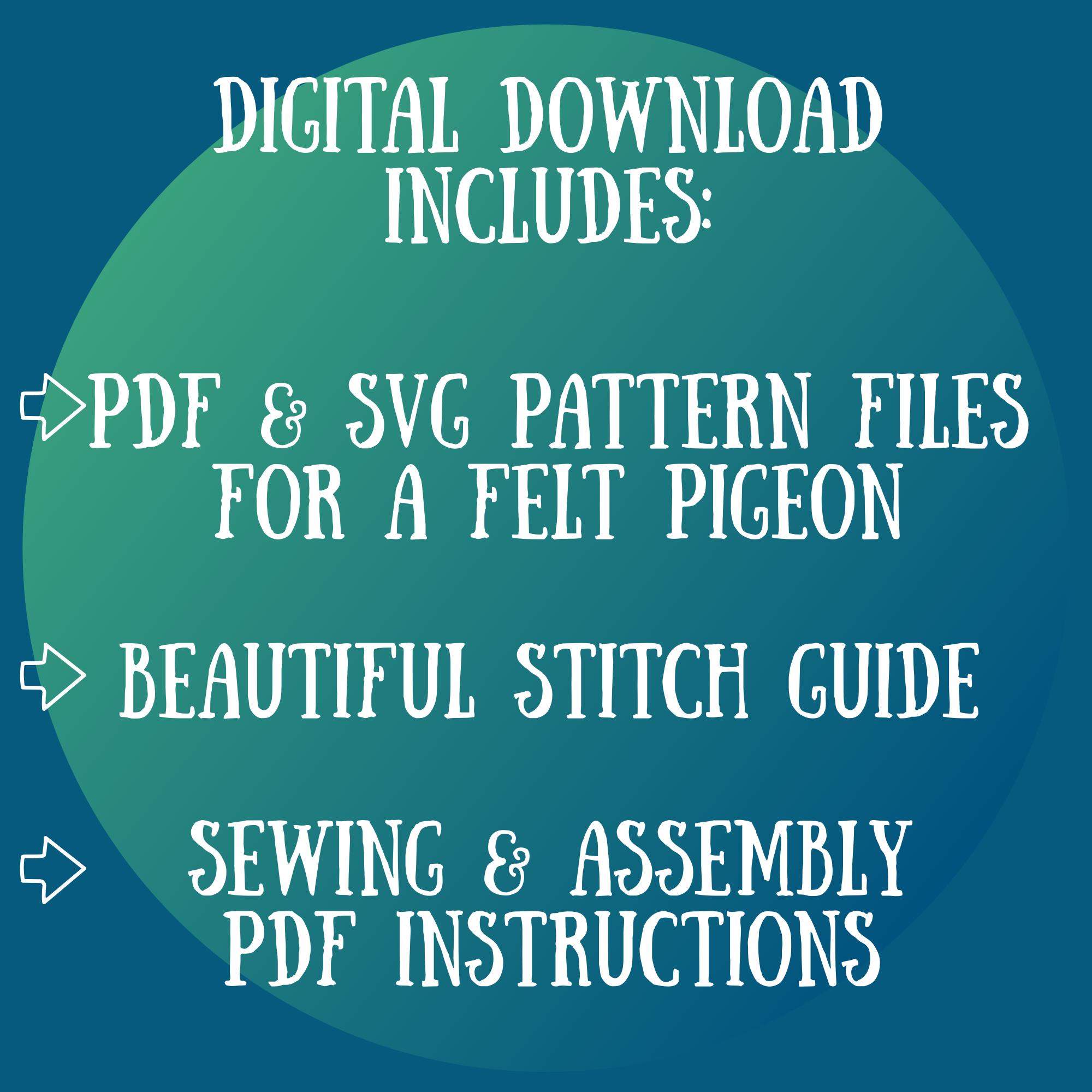 Felt Pigeon Sewing Pattern PDF, Easy Bird Ornament DIY, Felt Bird SVG ...