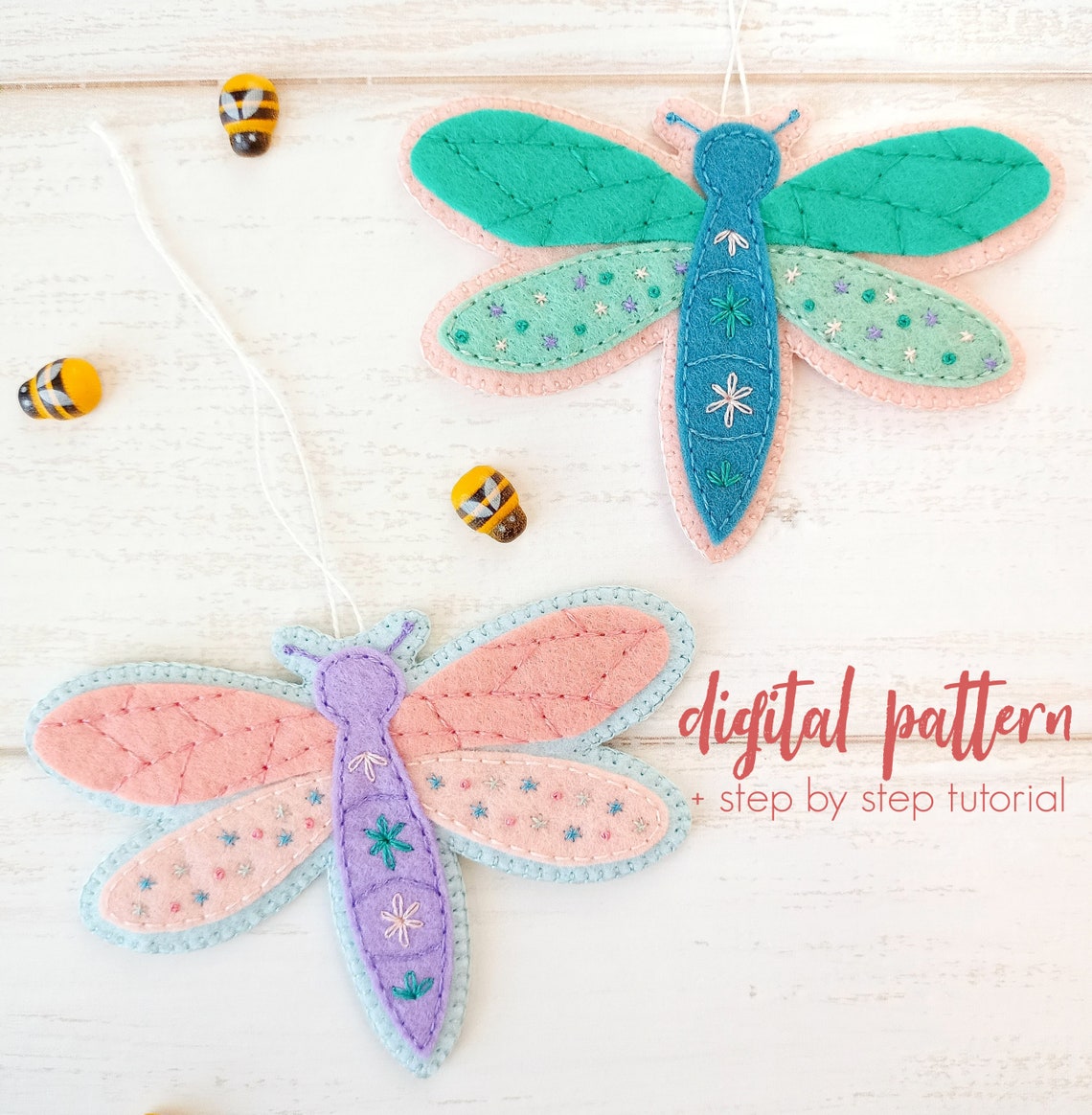 Felt Dragonfly Sewing Pattern Embroidered Insect Pattern Bug - Etsy