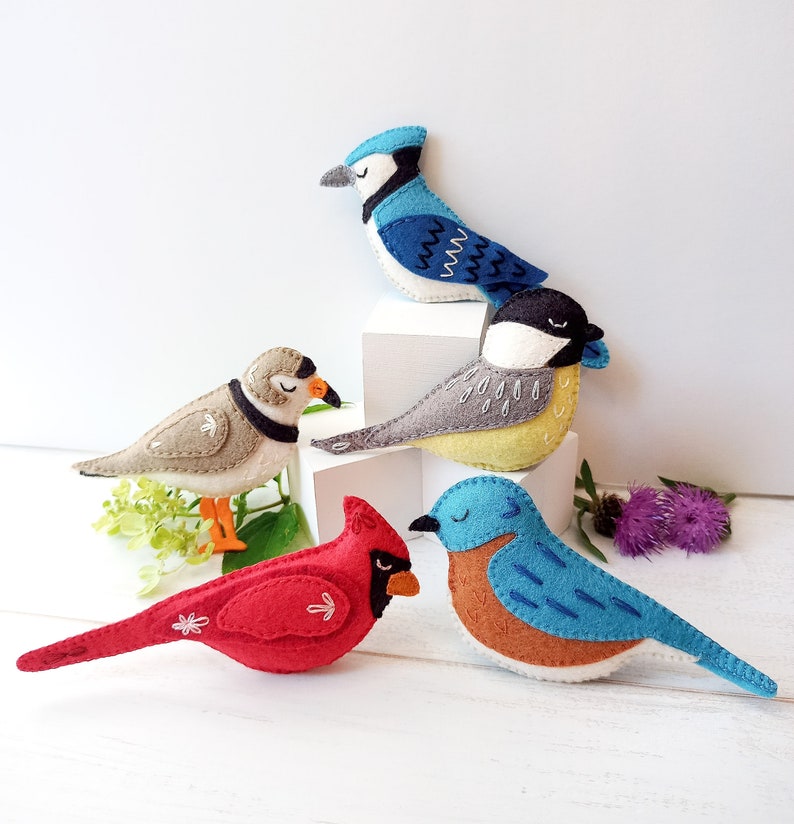 Felt Blue Jay PDF Sewing Pattern, Embroidered Bird Felt Plushie ...