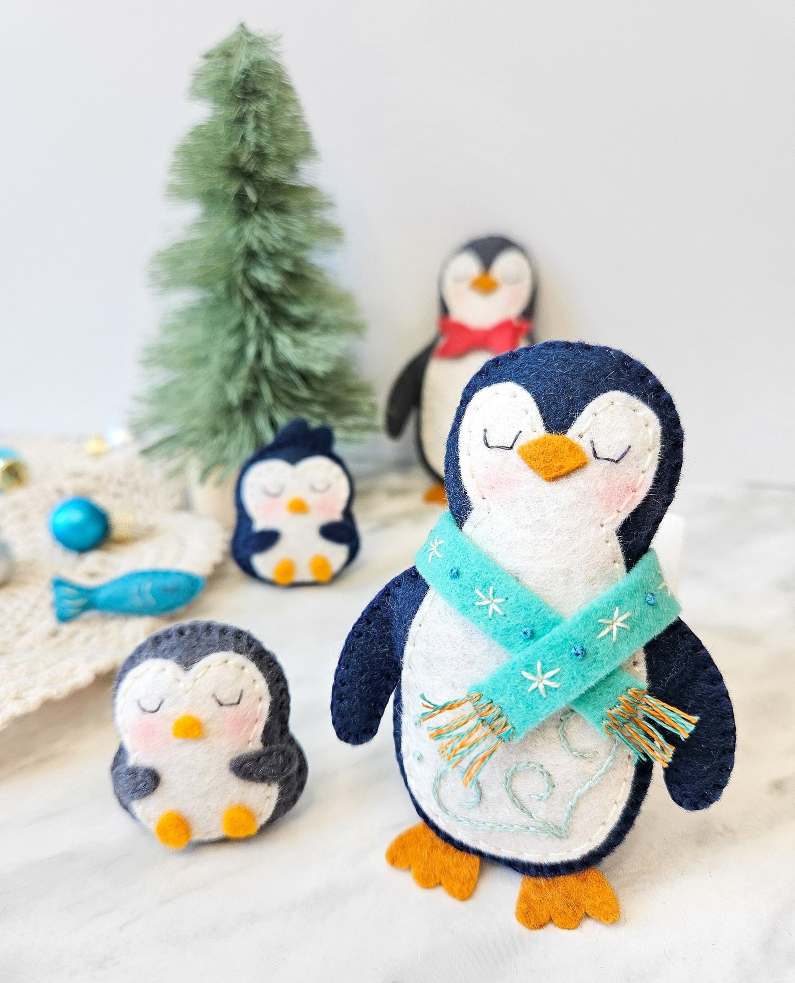 Felt Penguin PDF & SVG Pattern Set - Embroidered Penguin Mom and Baby ...