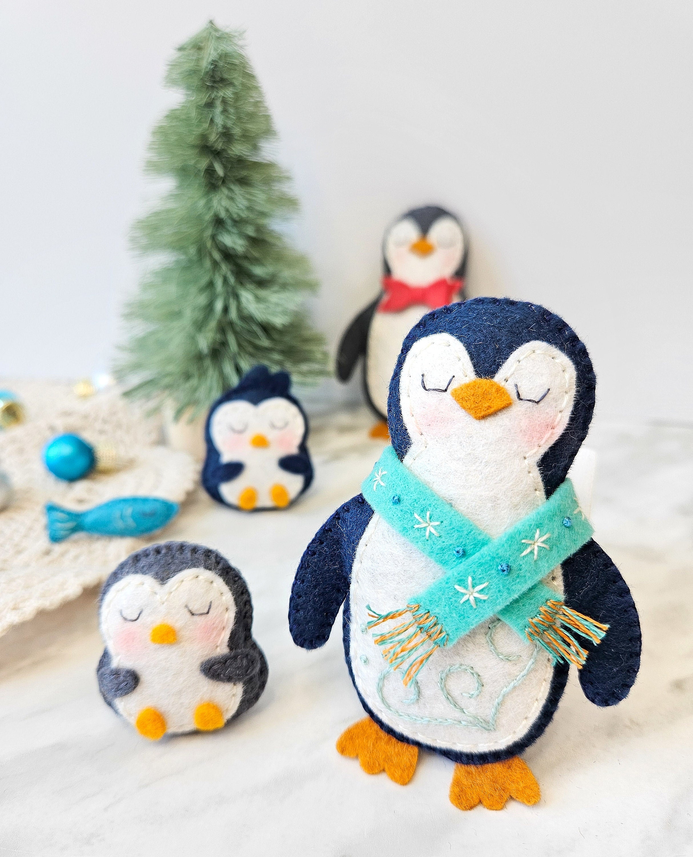 Felt Penguin PDF & SVG Pattern Set - Embroidered Penguin Mom and Baby ...