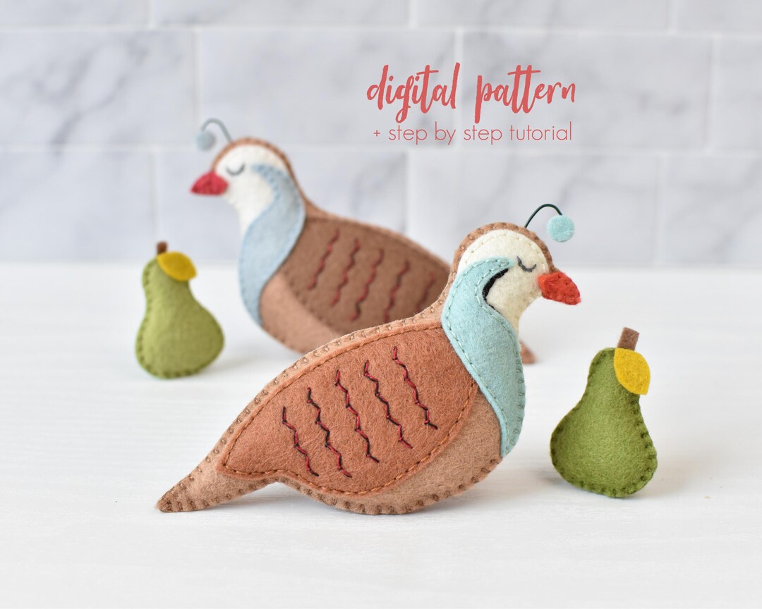 Partridge Felt Sewing Pattern (PDF, SVG), Christmas Ornament DIY, Felt ...