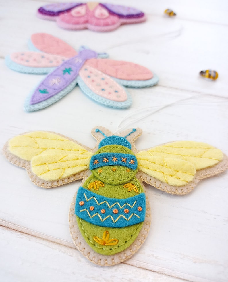 3 Felt Insect Patterns Bee Moth & Dragonfly PDF Sewing | Etsy
