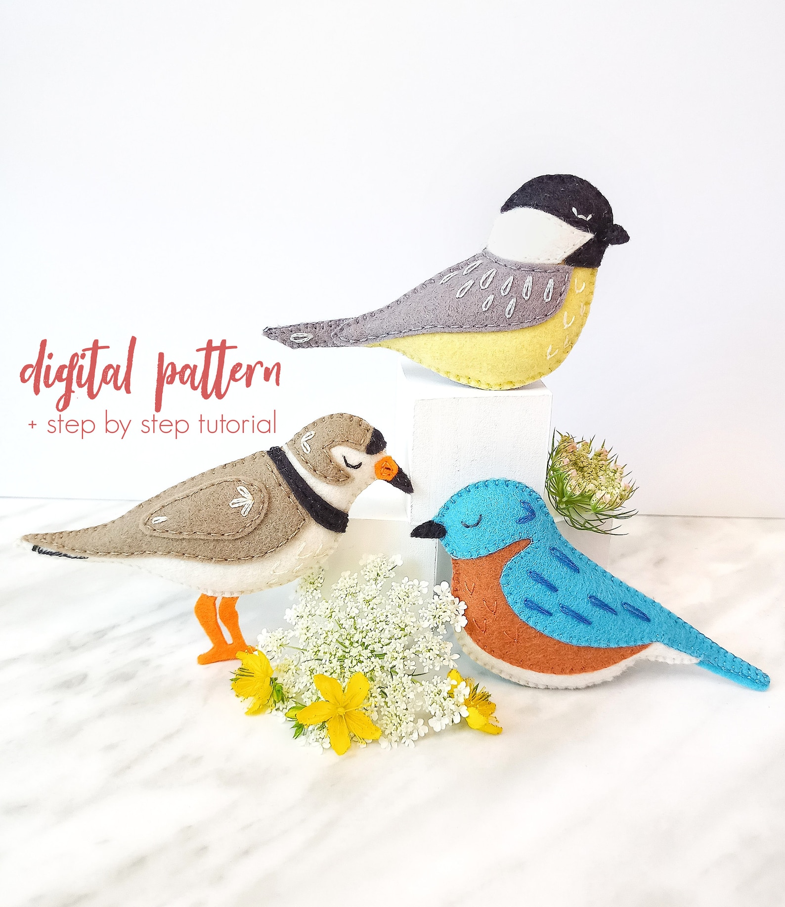 Felt Pattern Set of 3 Birds DIY Embroidered Felt Bird | Etsy