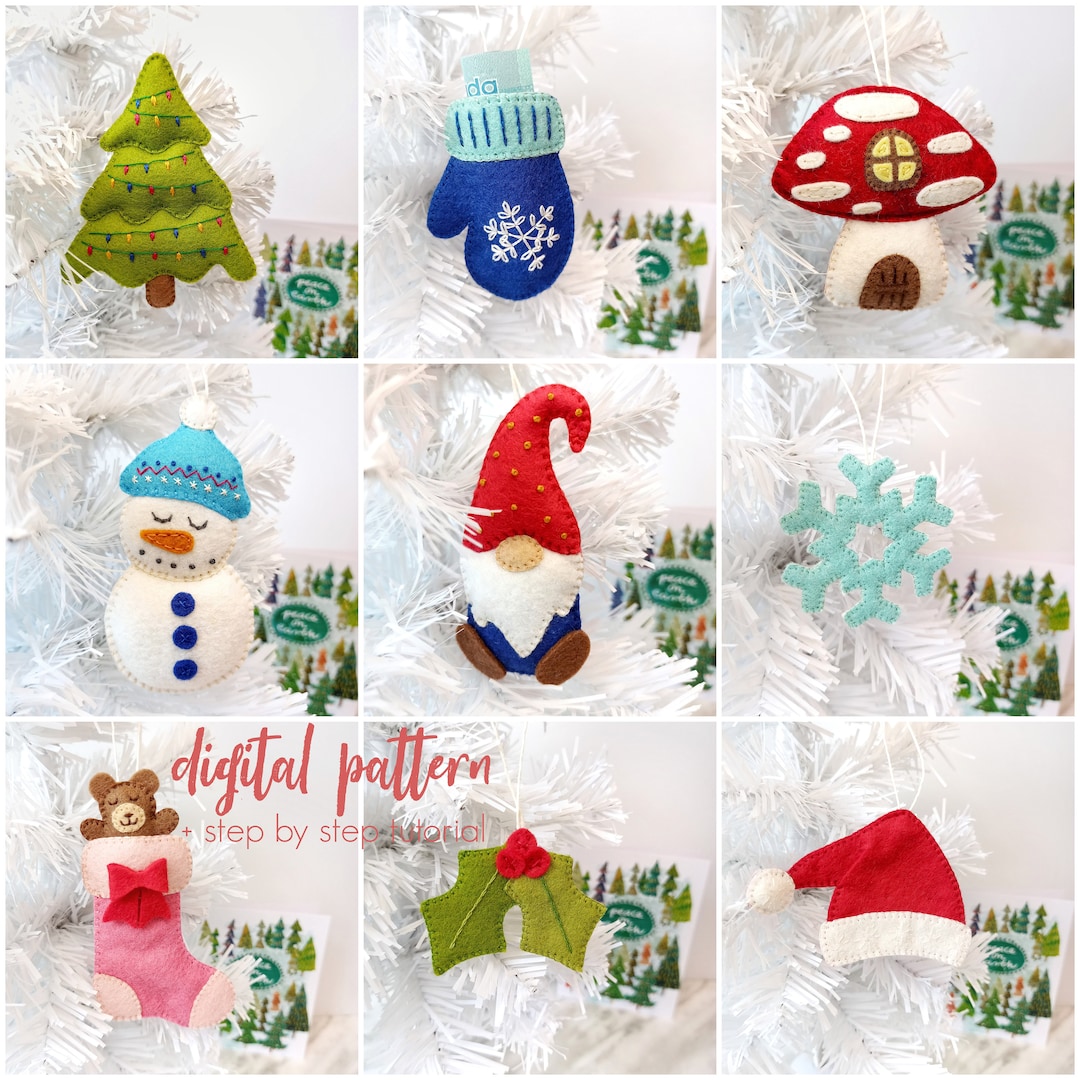Felt Christmas Ornament PDF Patterns. 10 Piece Felt Sewing Pattern Set ...