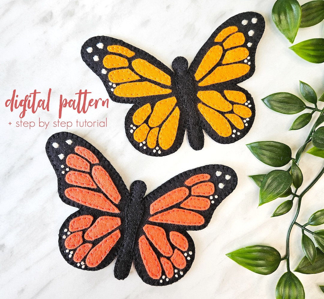 Felt Butterfly Pattern - PDF & SVG Monarch Butterfly. Hand Embroidered ...