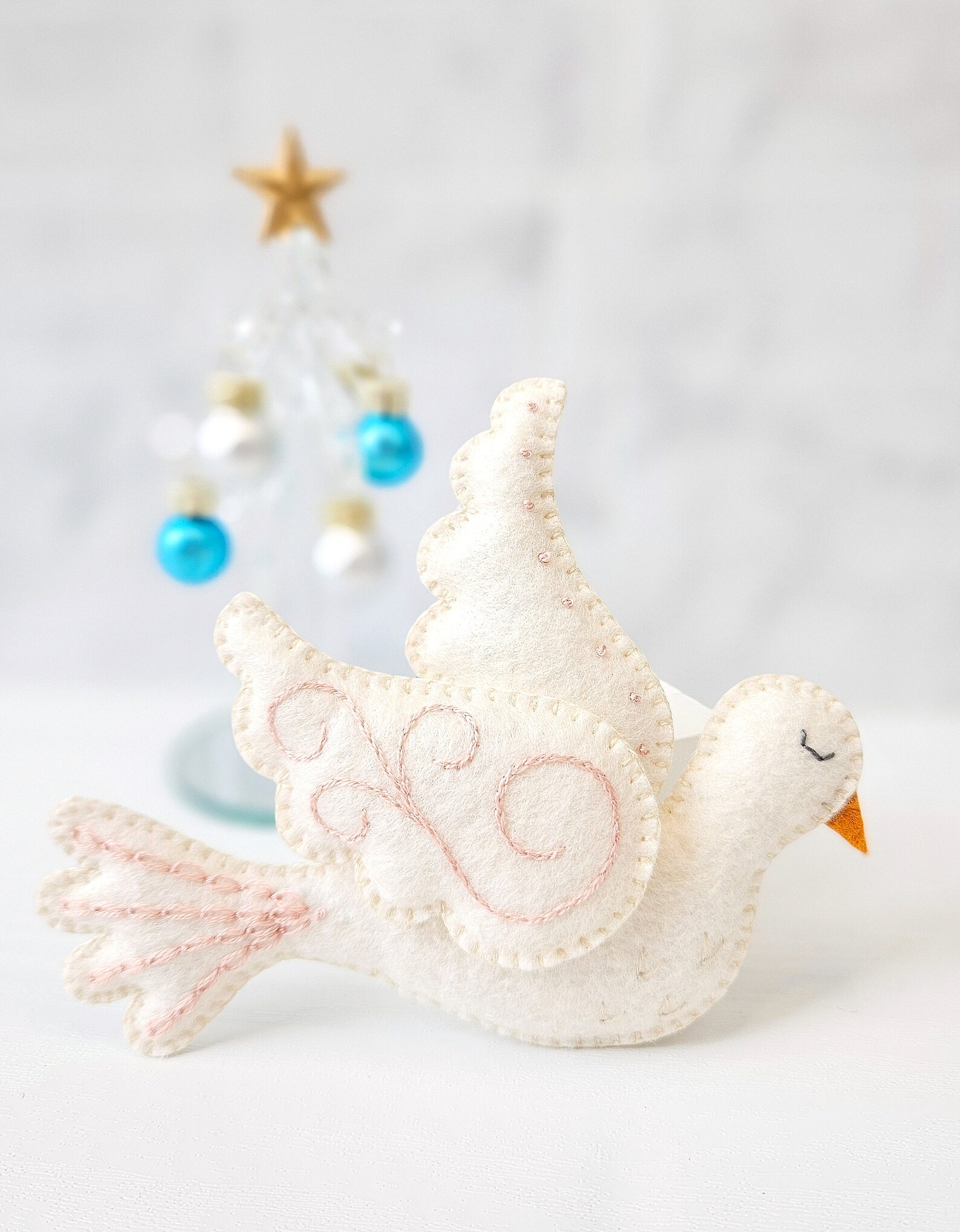 Felt Dove Sewing Pattern PDF, Easy Christmas Felt Ornament DIY, White ...