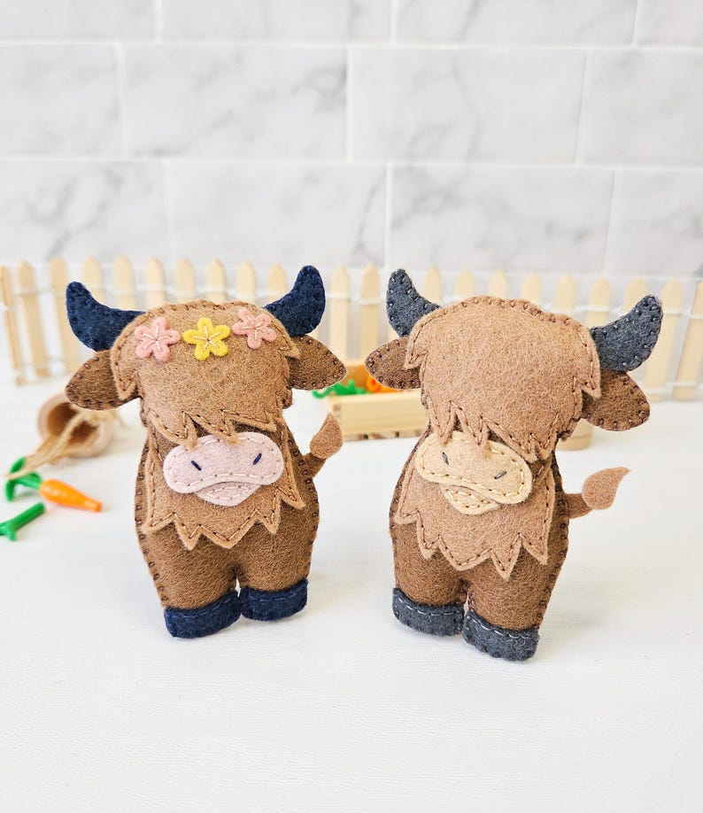 Highland Cow Sewing Pattern PDF, Easy Felt Animal DIY, Felt Cow ...