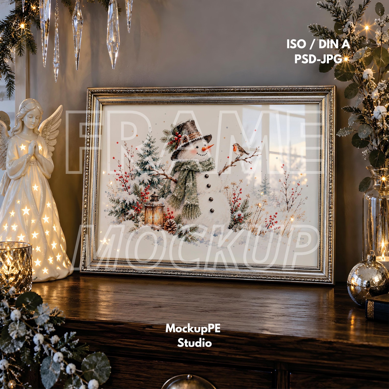 Ornate Silver Horizontal Christmas Frame Mockup Psd Jpg | Iso Din A ...