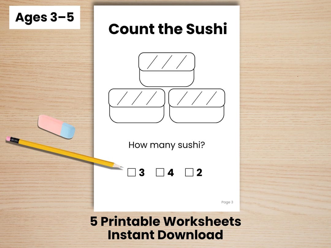 Counting Worksheet for Preschool, Count the Sushi Printable Math ...