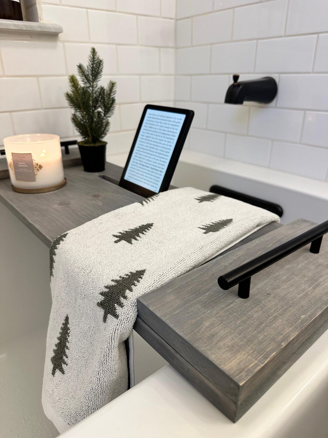 Bathtub Caddy Tray Wood Rustic Bathroom Decor Bath Tub Shelf Farmhouse ...