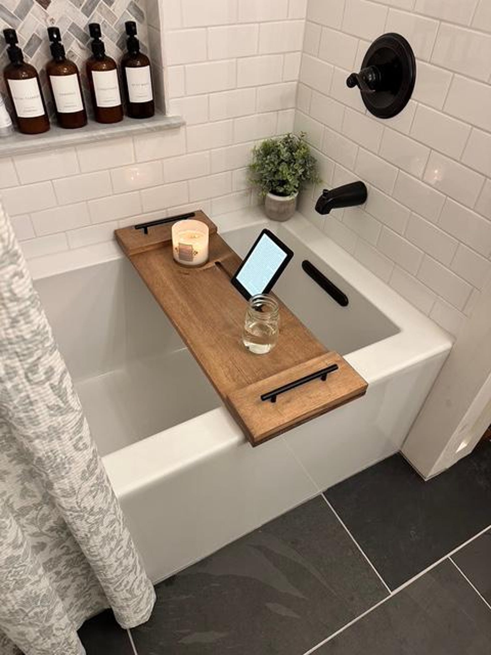 Bathtub Caddy Tray Wood Rustic Bathroom Decor Bath Tub Shelf Farmhouse ...