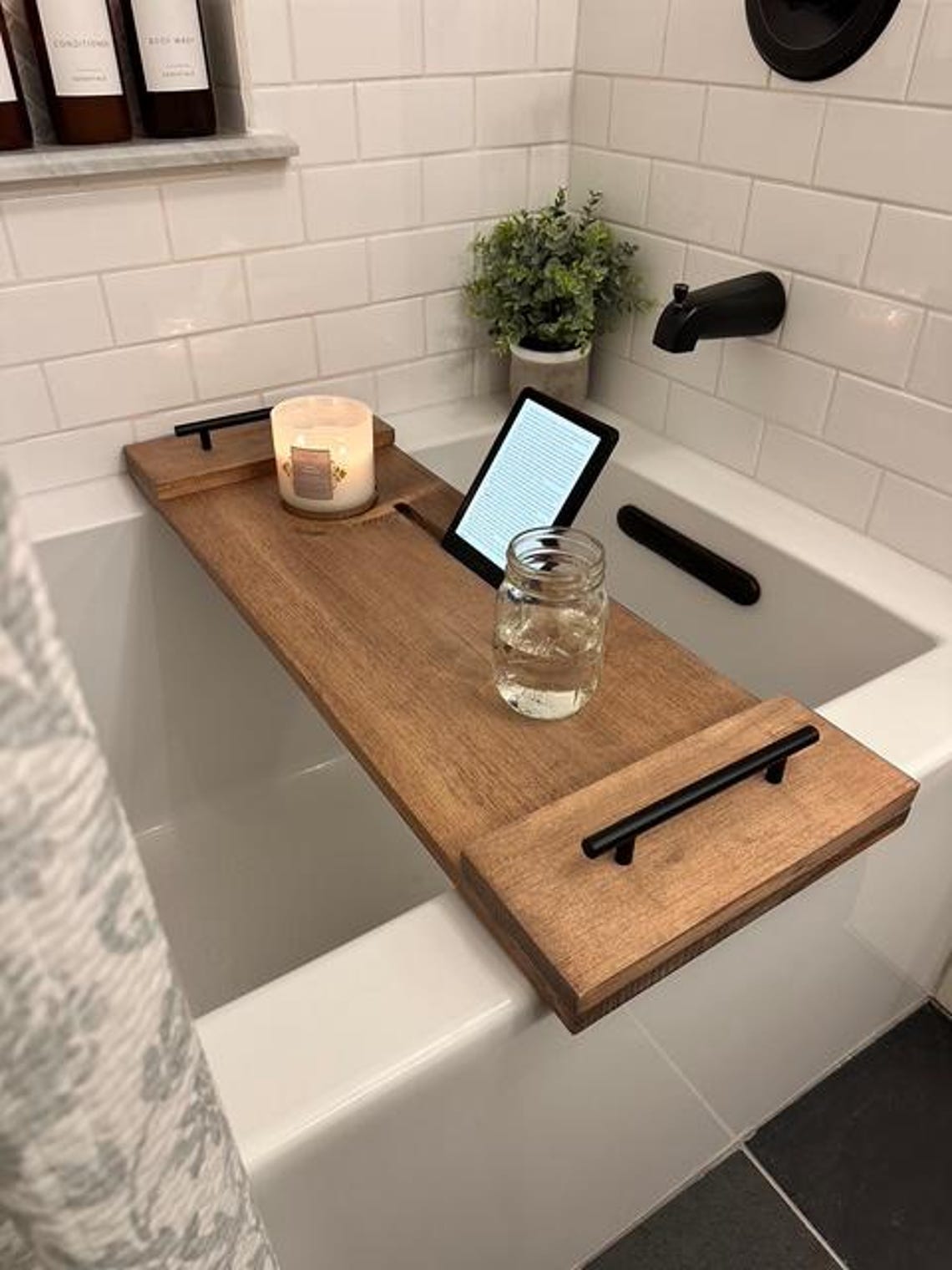 Bathtub Caddy Tray Wood Rustic Bathroom Decor Bath Tub Shelf Farmhouse ...
