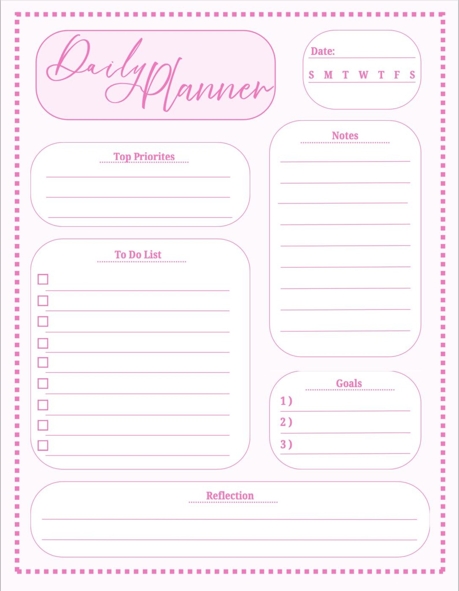 Pink Daily Planner Template - Etsy