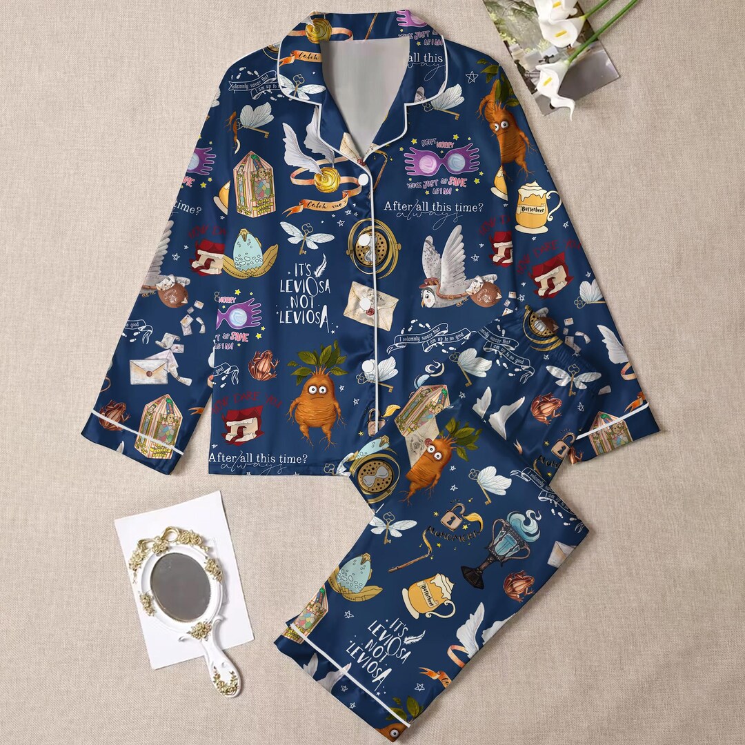 Magic Inspired Pajama Set, Leviosa Quotes, Owls, Spells & Wizard Icons ...