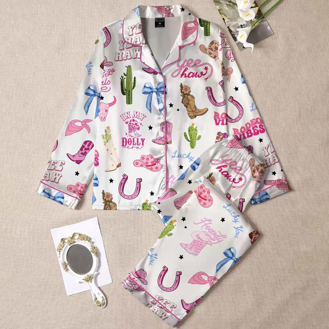 Pink Cowgirl Boots and Hat Pajamas Set, Western Country Cowgirl ...