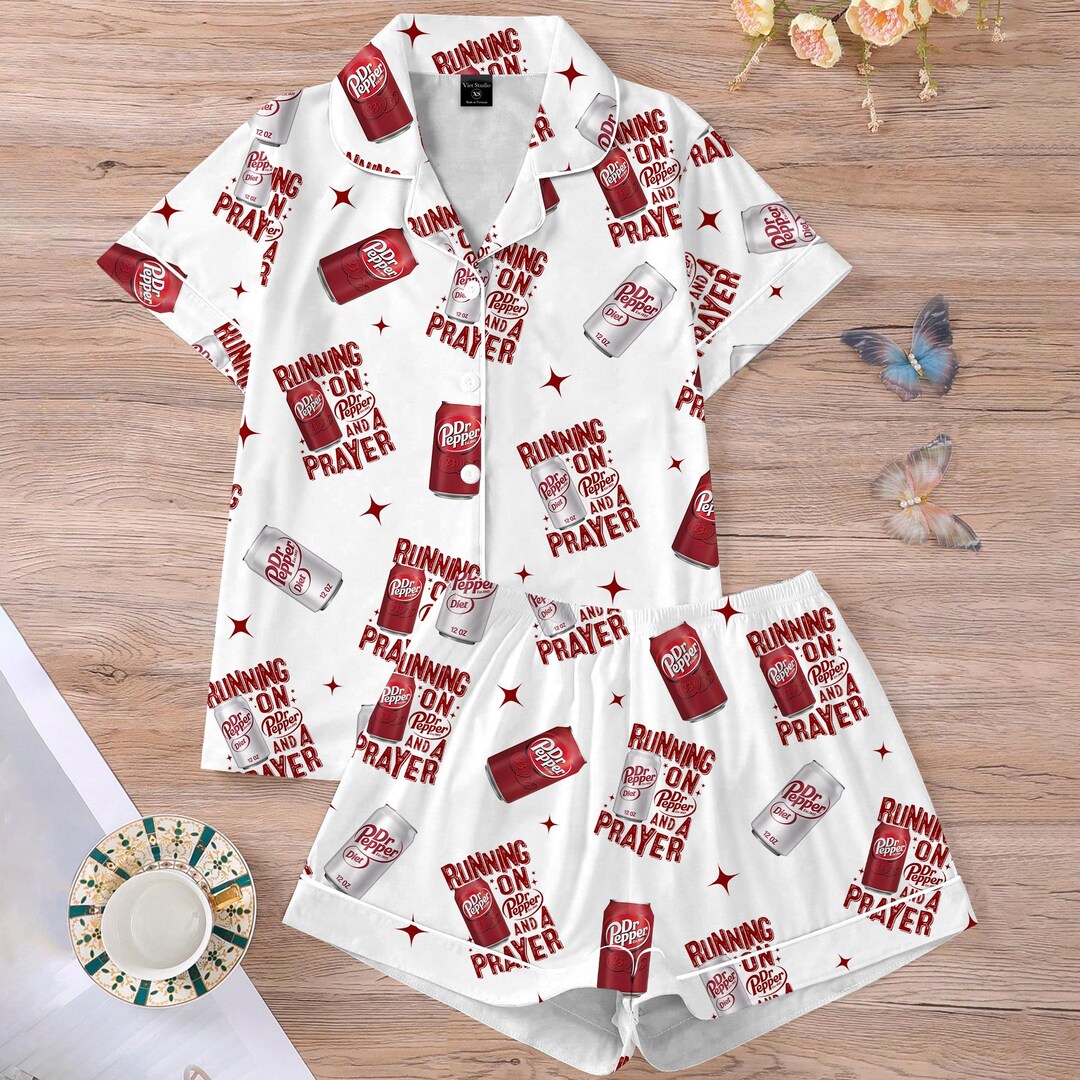 Dr Pepper Pajamas Set, Cute Cola Sleepwear for Women, Soft Holiday Pjs ...