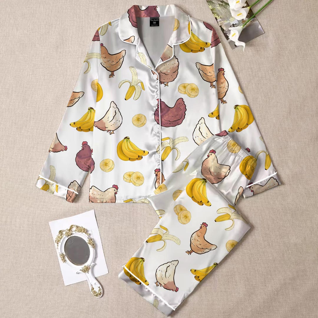 Chicken Banana Pajamas Set for Women, Funny Viral Meme Pjs, Chicken ...