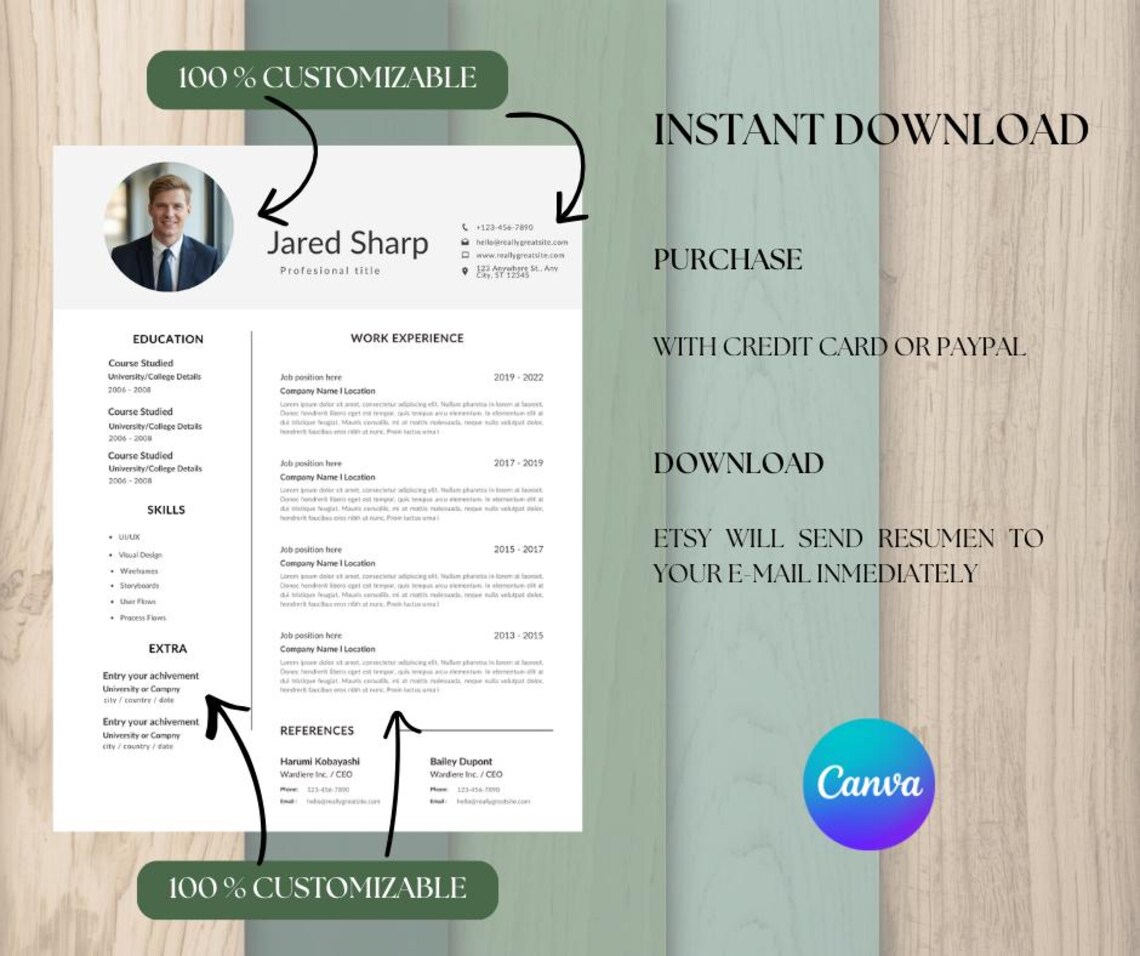 Pro Resume Pack: 2 Canva Templates + US Model. Minimalist CV With Photo ...