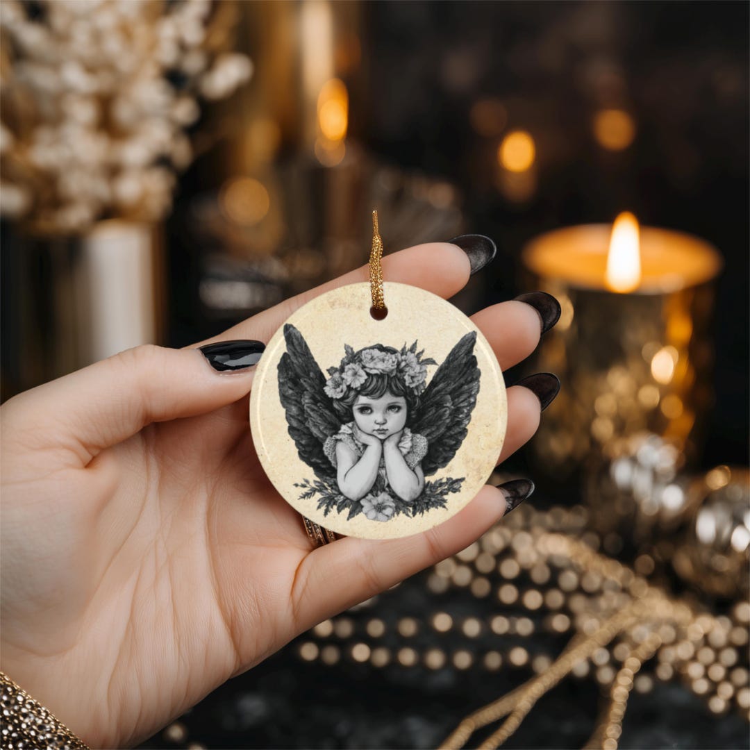 Vintage Goth Cherub Yule Holiday Ceramic Ornament - Etsy