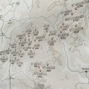 New Hampshire Map, 4000 Footer NH, New Hampshire Art, 48 Peaks, 4000 ...