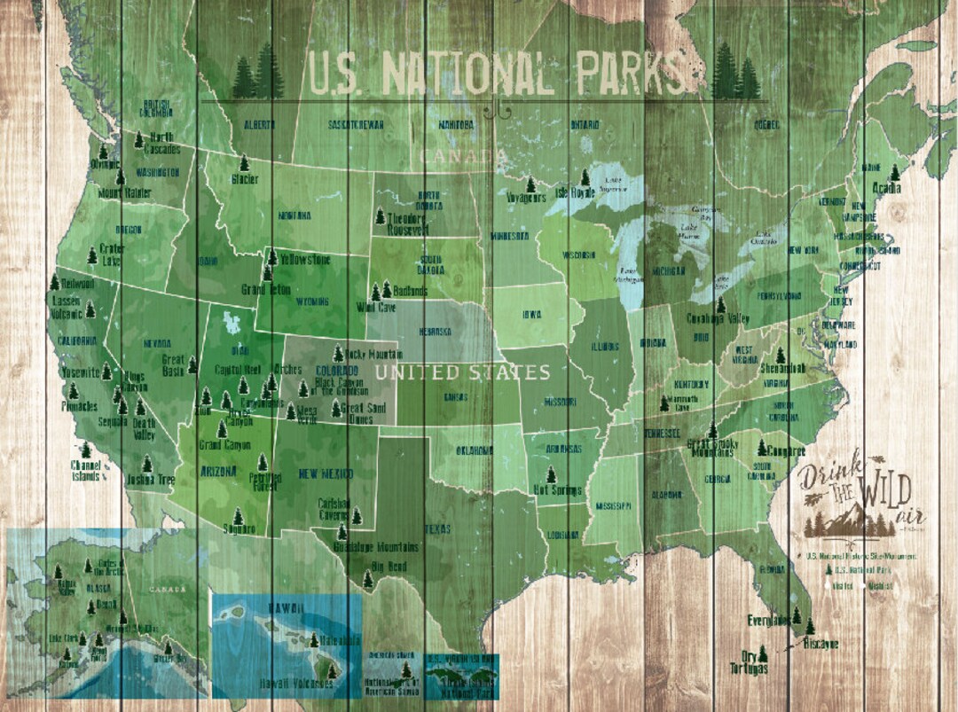 Mapa de parques nacionales, mapa con cotización, regalo para ...