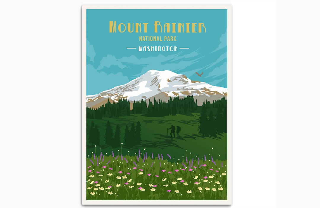 Mt Rainier, Mount Rainier National Park Poster, National Park Poster ...