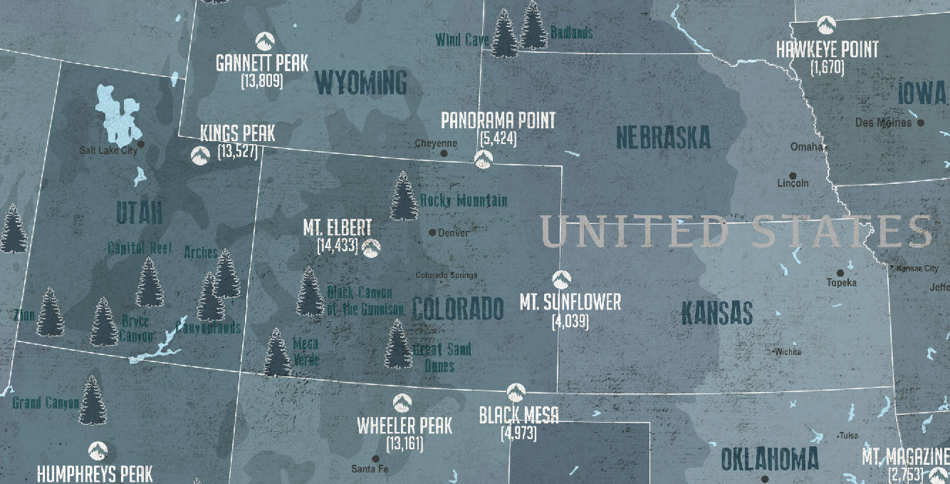 High Point Map US Map High Points Highpoints of USA Peak - Etsy