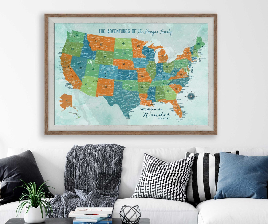 USA Travel Map Push Pin Travel Map Custom Map Print Push - Etsy
