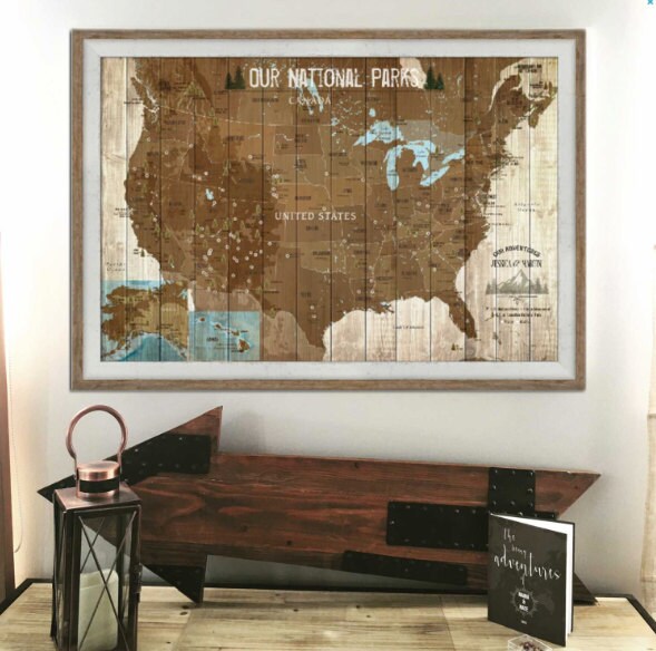 National Park Map Framed USA Map Push Pin Travel Map USA | Etsy