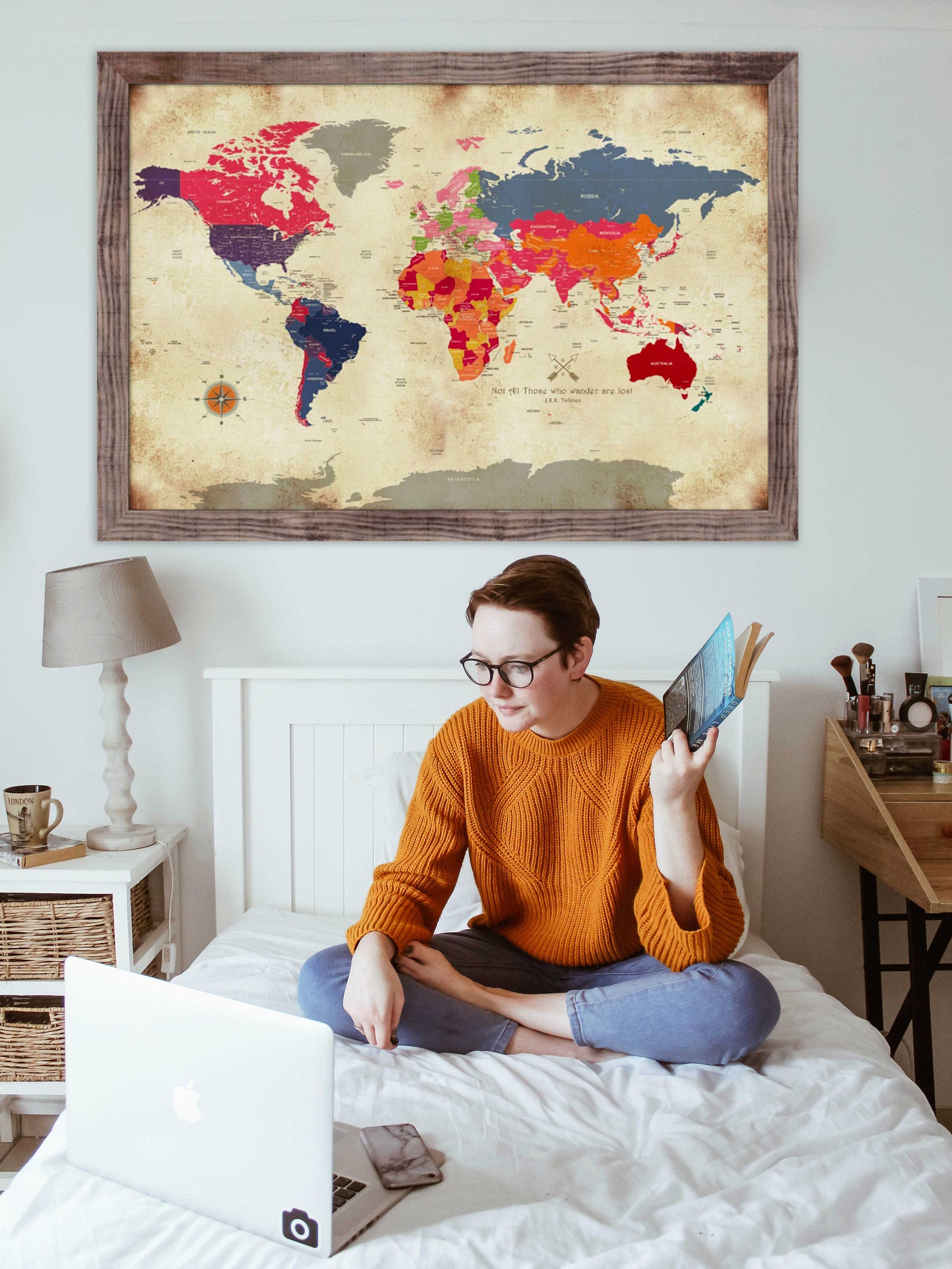 Framed World Map World Map Wall Art Travel Gift World Map | Etsy