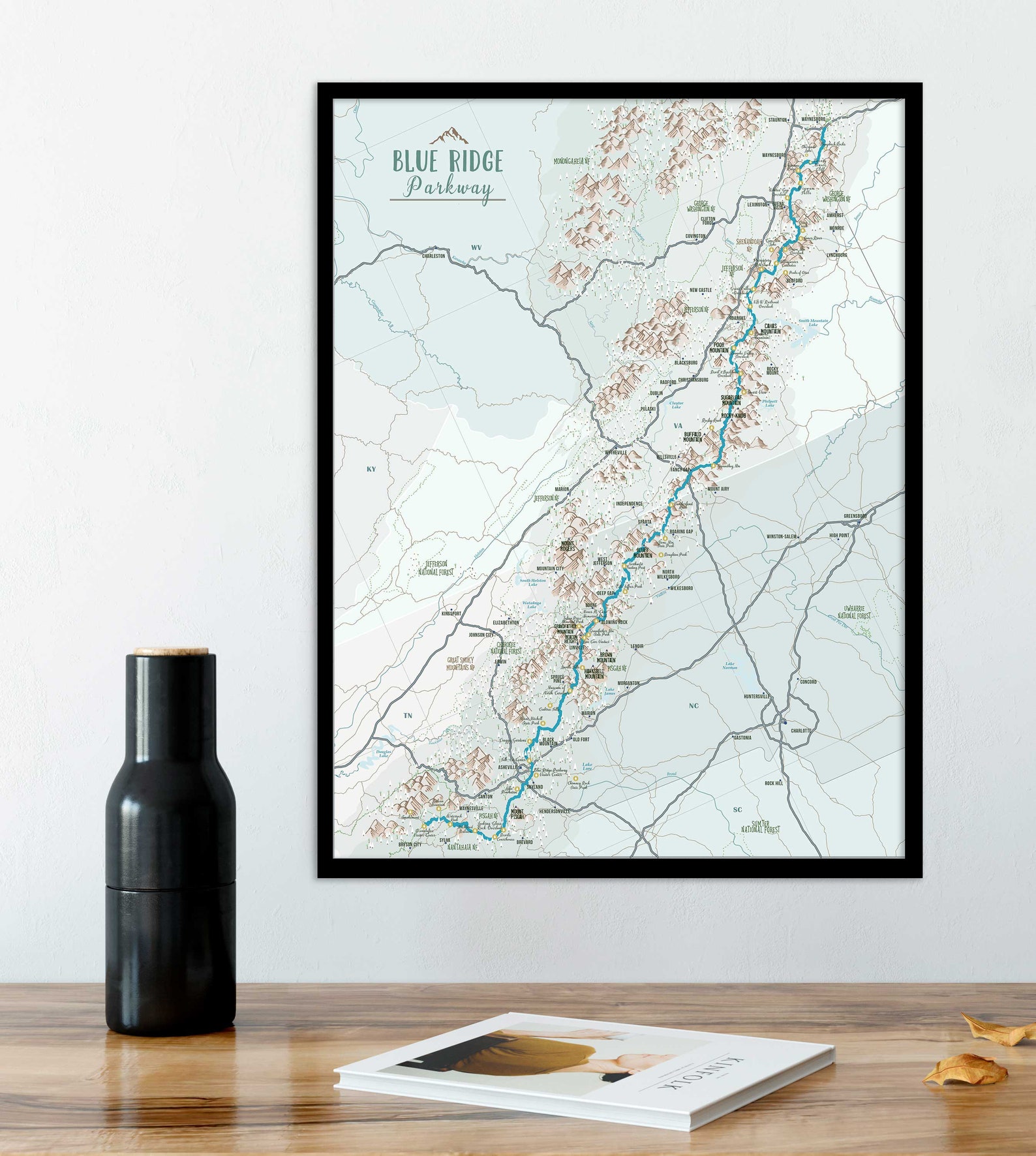 Blue Ridge Mountain Poster Blue Ridge Parkway Map Virginia - Etsy